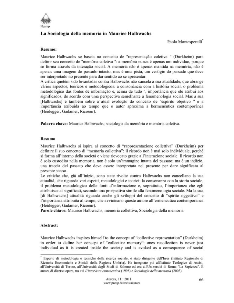 La Sociologia della memoria in Maurice Halbwachs